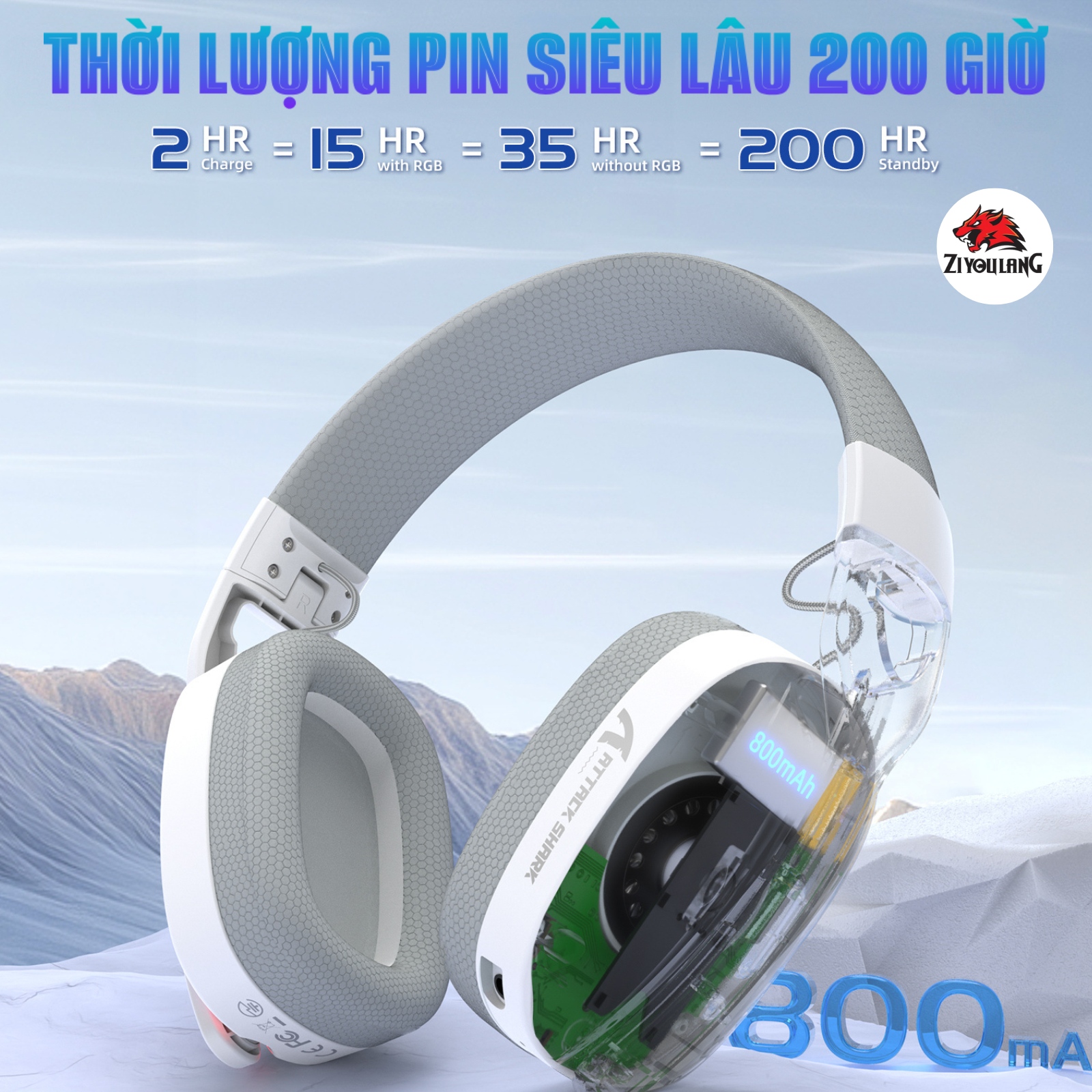 Tai Nghe Không Dây Attack Shark L90 - 3 Mode Kết Nối, Âm Thanh Vòm 7.1, LED RGB, Micro Chống Ồn ...