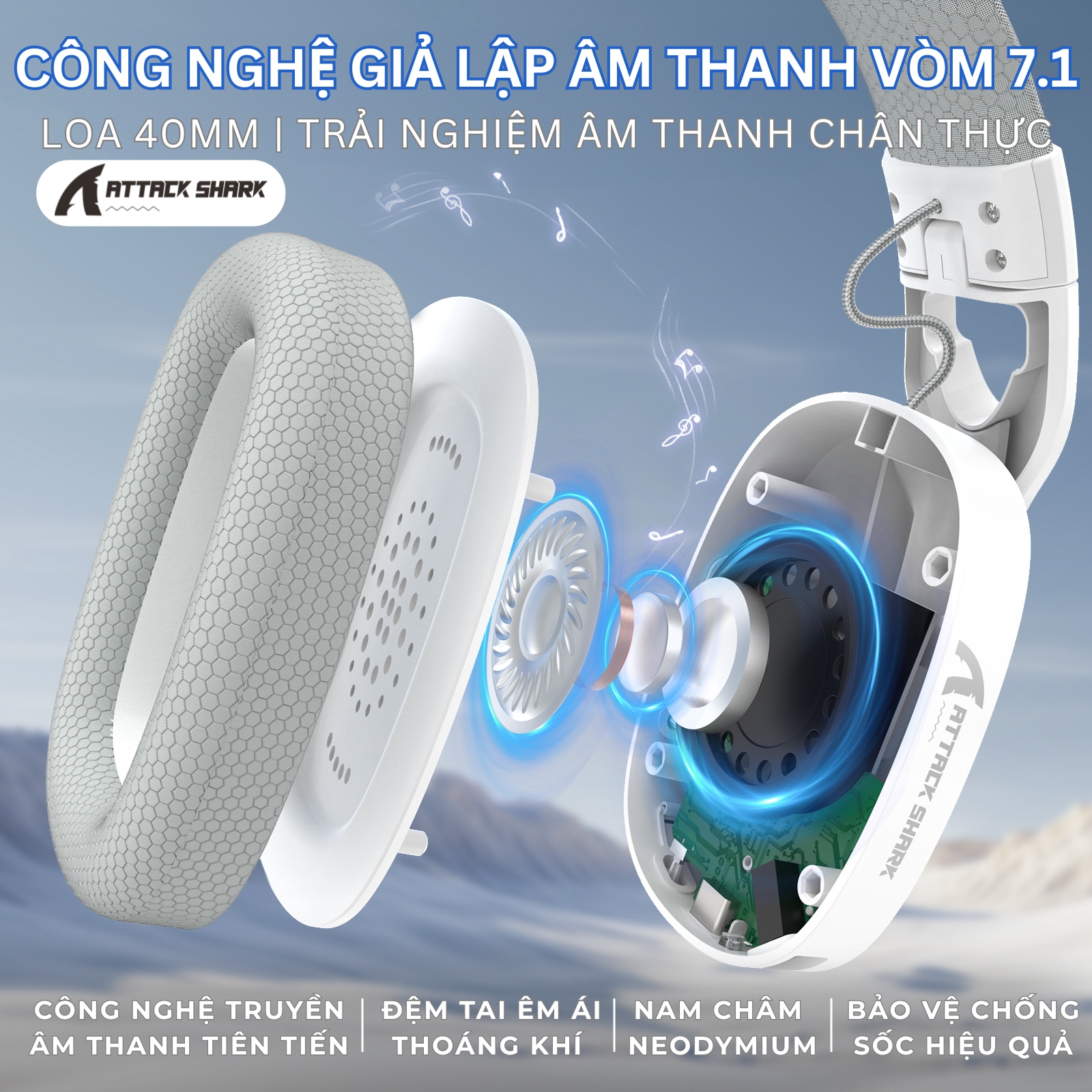 Tai Nghe Gaming Attack Shark L90 - LED RGB, Micro Chống Ồn, App Tùy Chỉnh Nâng Cao Kết Nối Mọi ...