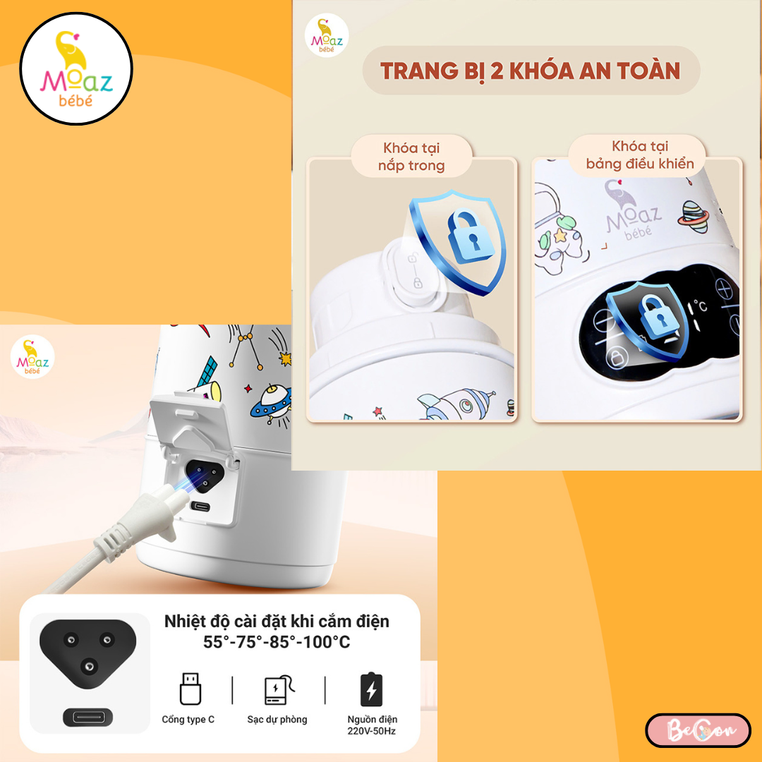 Bình đun nước pha sữa cầm tay Moaz BeBe MB058 Universe, dung tích 500ml có đun sôi, nhỏ gọn tiện ...