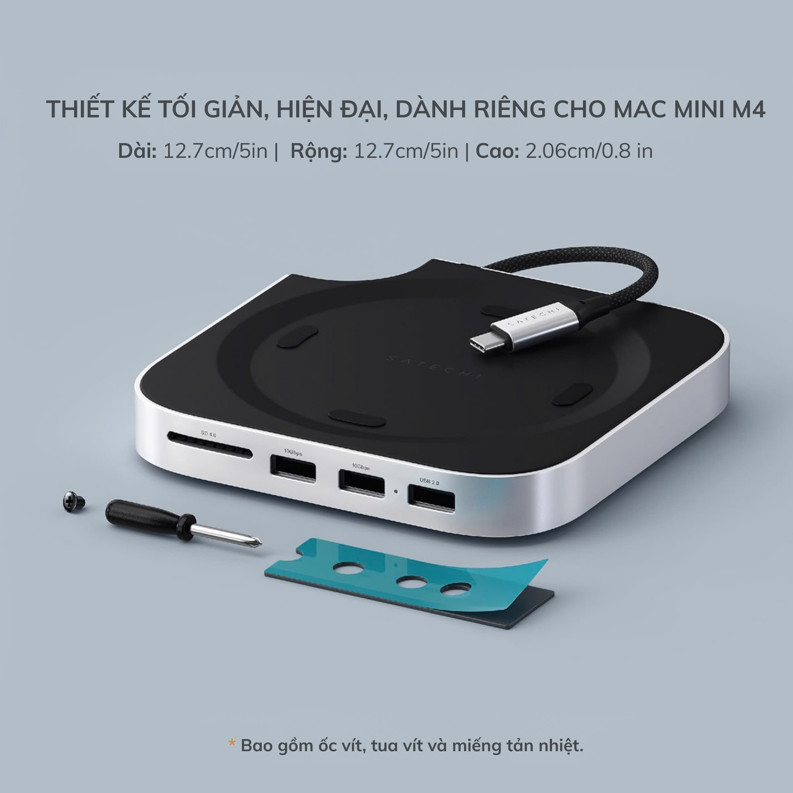 Satechi Hub cho Mac Mini M4 Có Khe SSD NVMe, 2xUSB A 10Gbps, Cổng dữ ...