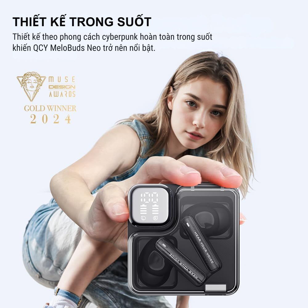 Tai nghe QCY MELOBUDS NEO, chống nước IPX5, độ trễ thấp 68ms, 4 micro kết hợp thuật toán AI, nhỏ ...