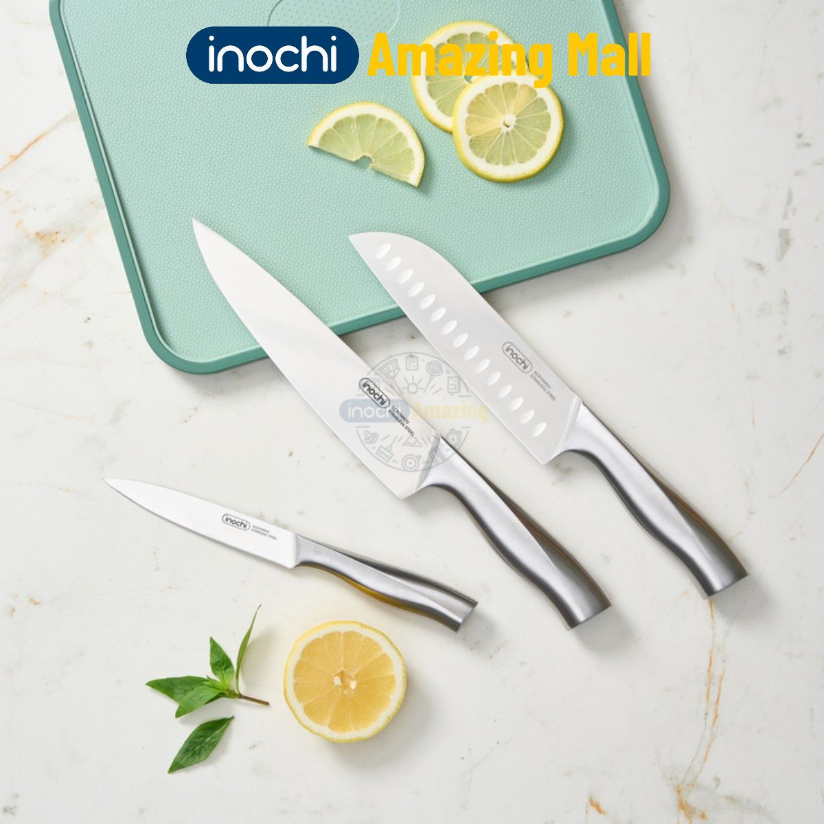 Dao thái Dao Santoku Dao gọt cán liền nguyên khối Inochi Sakai SLEEK ...
