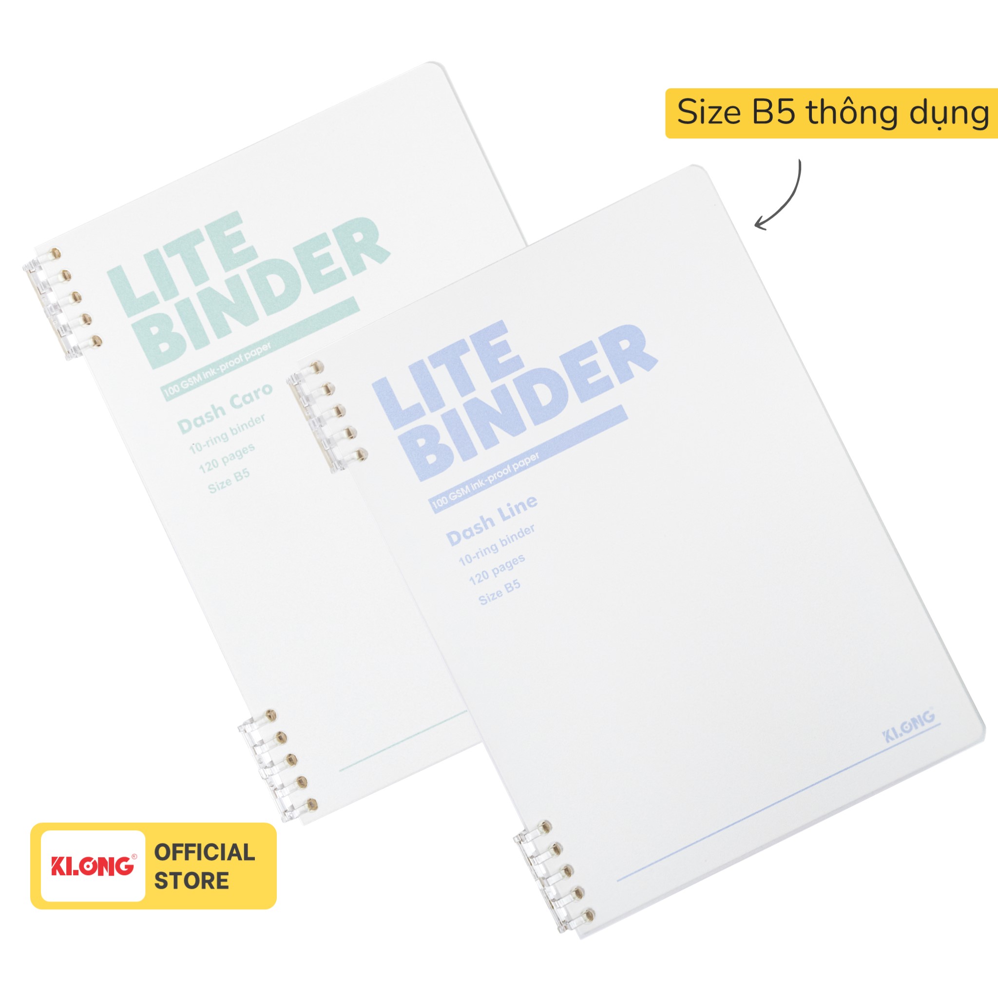 Sổ còng nhựa 2 đầu Lite Binder bìa PP KLONG A5 B5 120 trang 100/76; MS ...