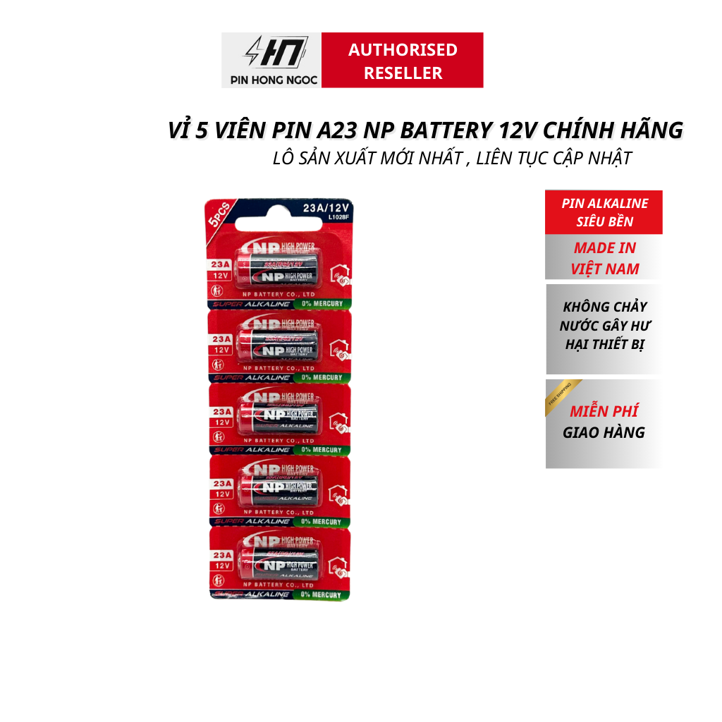 Vỉ 5 Viên Pin A23 , A27 NP battery alkaline hiệu điện thế 12V dùng cho ...