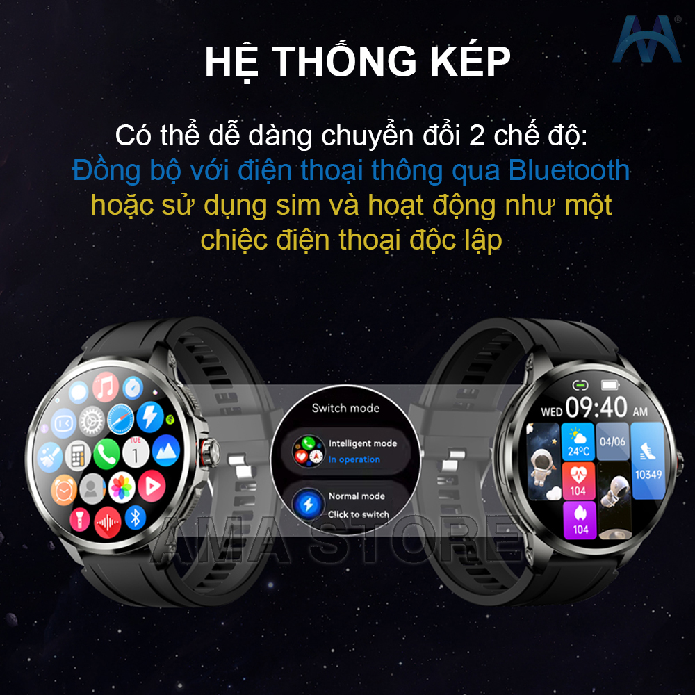 Đồng hồ Thông minh AMA Watch H99 RAM 8+256GB lắp sim nghe gọi độc lập + kết nối bluetooth camera ...