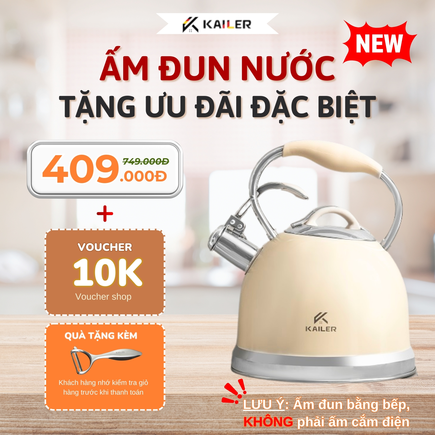 Ấm Đun Nước Siêu Tốc Bếp Từ KAILER KL-266 Có Còi Báo Hiệu Khi Nước Sôi ...