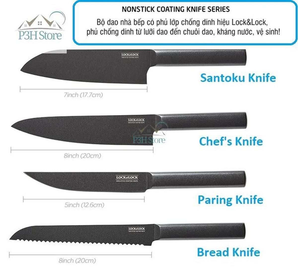Dao thái Dao Santoku Dao gọt chống dính Lock&Lock , Inochi cán đúc ...