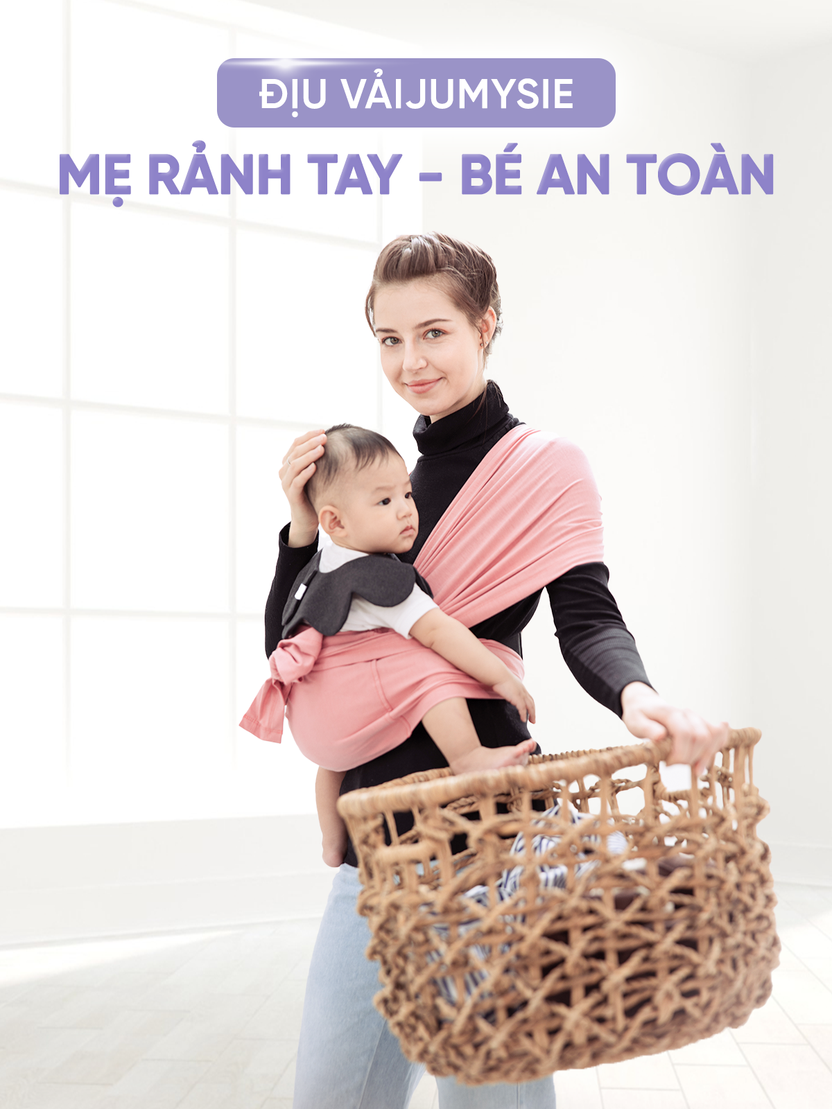 Địu Vải Cho Bé Sơ Sinh Jumysie - Chất Cotton Mềm Mại, Thoáng Khí, Êm Dịu Cho Bé, Dễ Sử Dụng ...