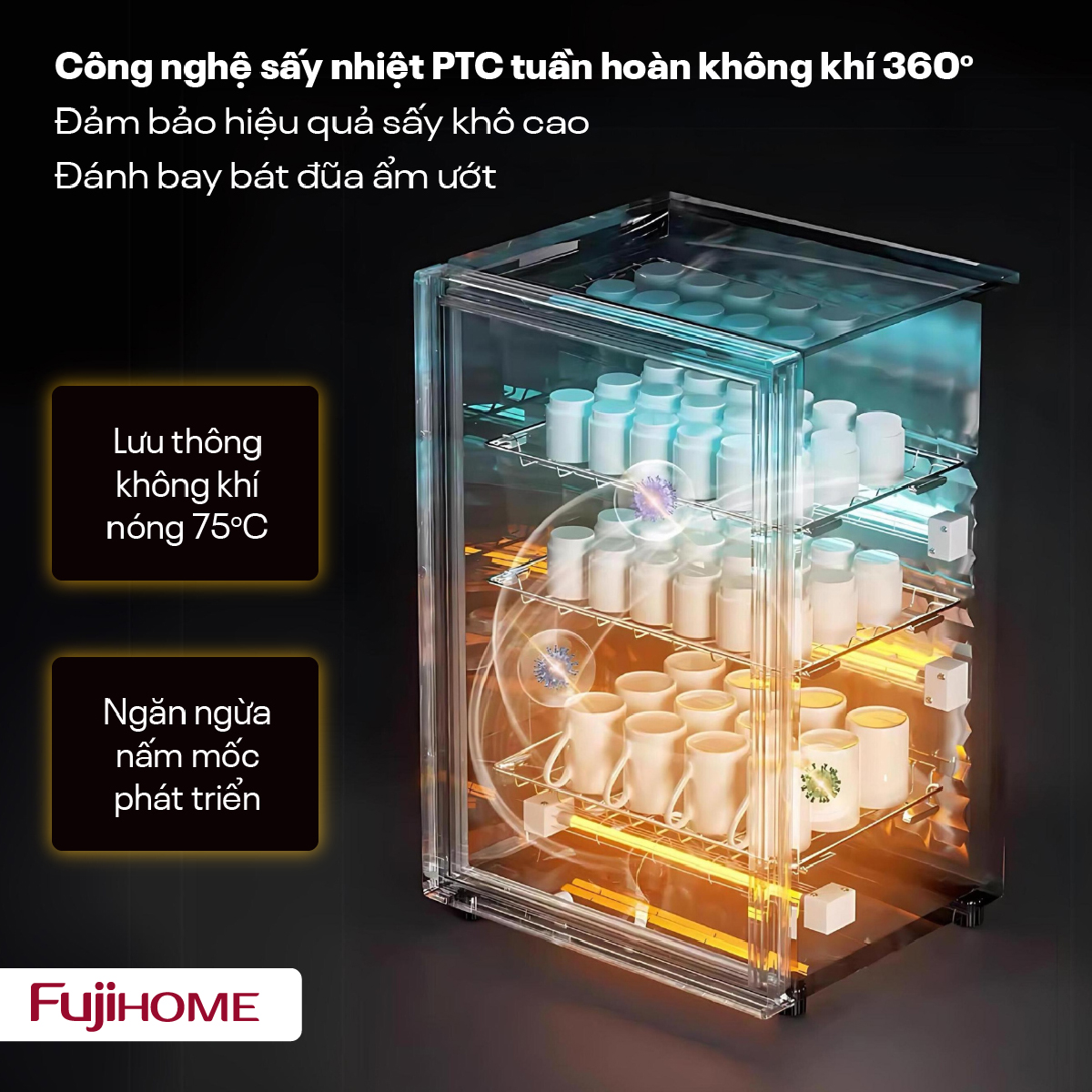 Tủ sấy chén bát khử khuẩn bằng tia UV, ozone FUJIHOME 128L Nhập Khẩu, Máy sấy khử trùng thiết bị ...