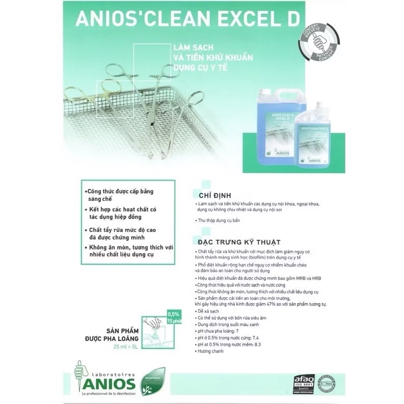Dung Dịch/ Nước Rửa Dụng Cụ Y Tế ANIOS’CLEAN EXCEL D ( chai 1lit ...