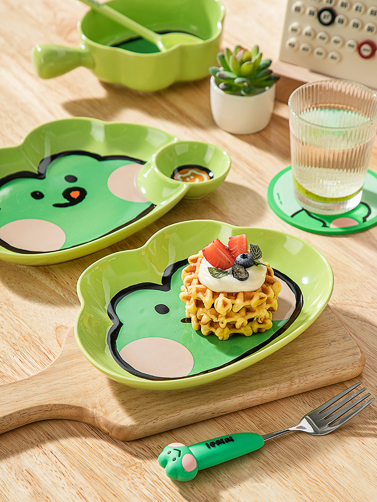 Bộ chén bát , dĩa , khay , dụng cụ đựng thức ăn hoạt hình LINE FRIENDS ếch xanh E102 - SH Gốm sứ ...