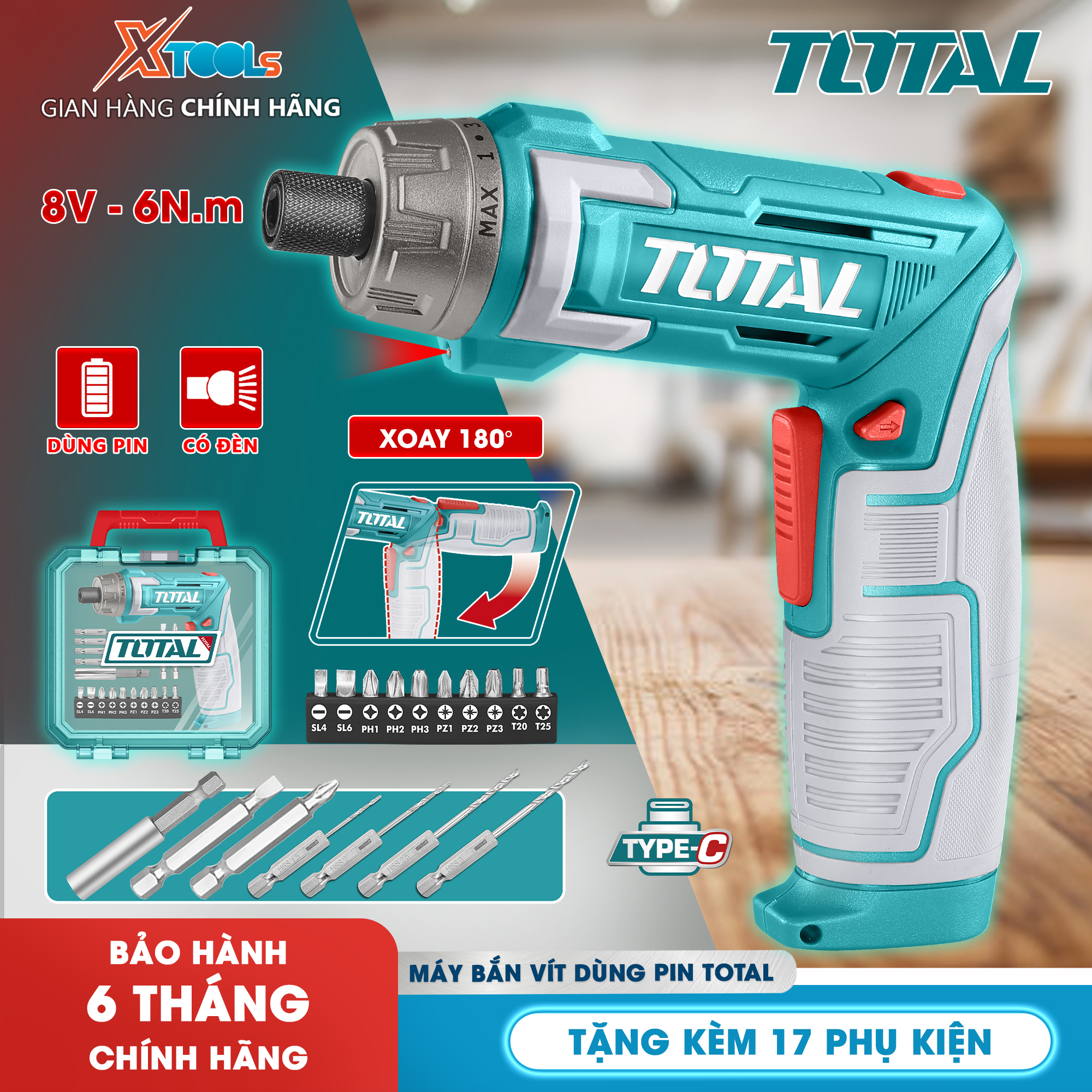 Máy bắn vít cầm tay pin 8V 6N.m TOTAL TSDLI08025 Máy chuyên vặn siết ốc ...