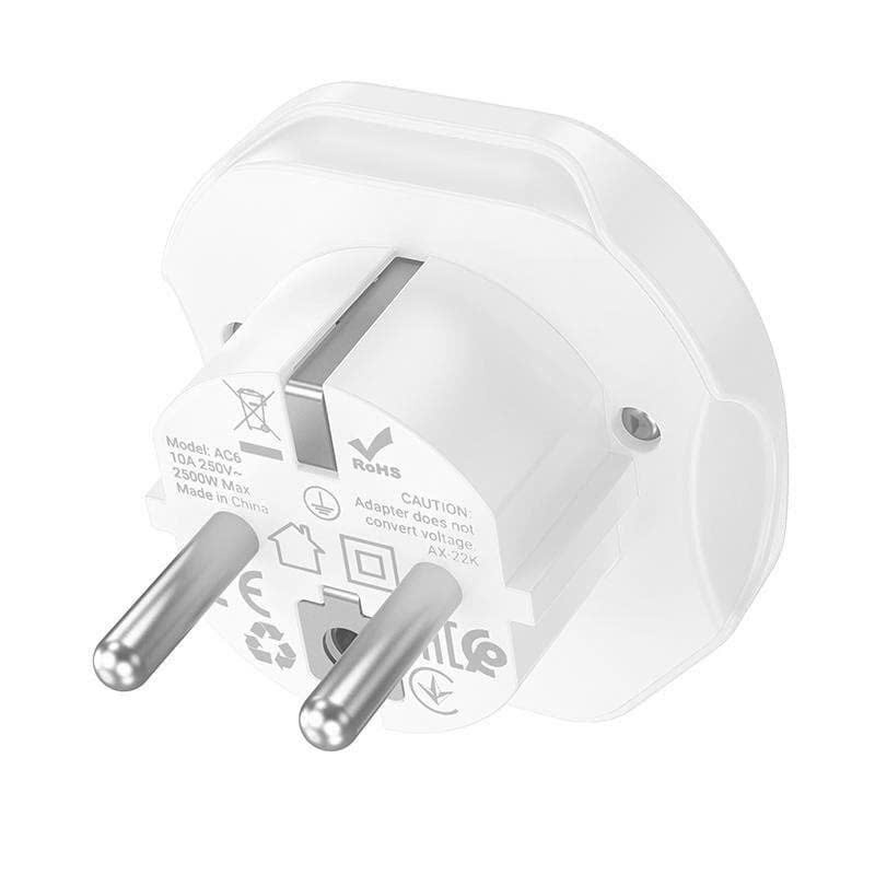 Ổ điện đa năng 2500W HOCO AC6 chân tròn chuẩn EU, dòng điện 110 - 240V, ổ cắm đa năng dành cho ...
