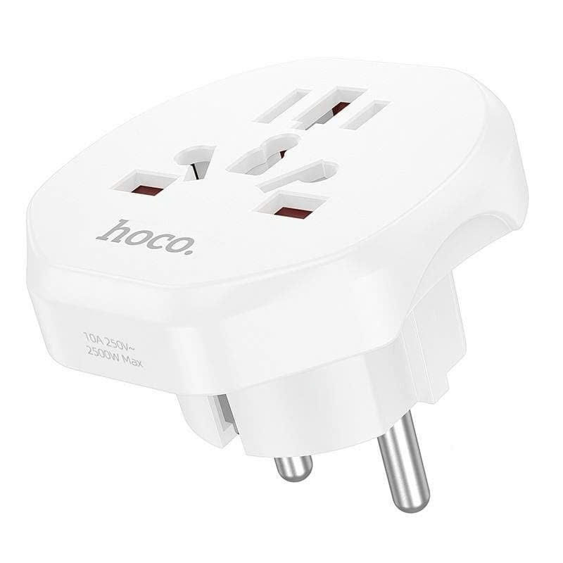 Ổ điện đa năng 2500W HOCO AC6 chân tròn chuẩn EU, dòng điện 110 - 240V, ổ cắm đa năng dành cho ...