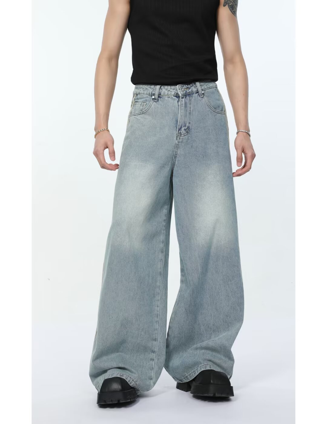 Quần Jean Nam ống SIÊU RỘNG cạp cao FABUMAN Phong Cách Hàn Quốc chất bò ...