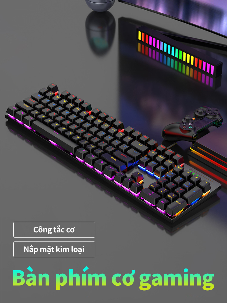 Bàn phím cơ gaming VOVOVA 104 phím Blue Switch LED RGB chống ghosting ...