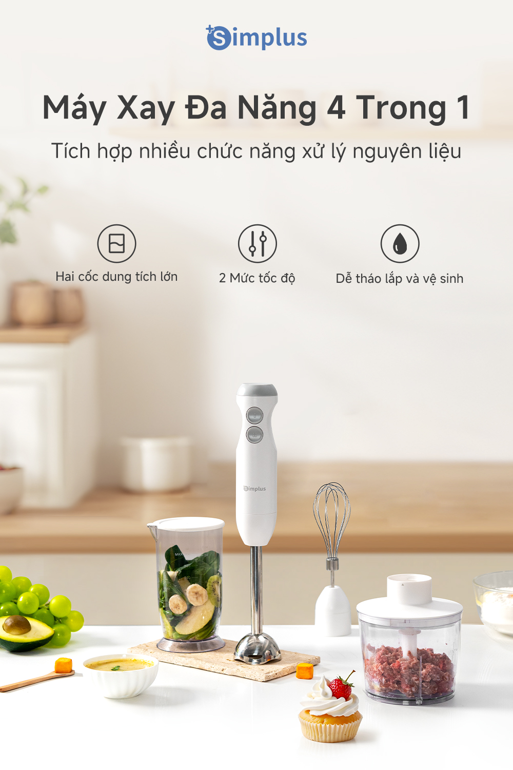 Simplus Máy Xay Cầm Tay Xay Thịt Đánh Trứng Xay Thực Phẩm Cho Bé Ép ...