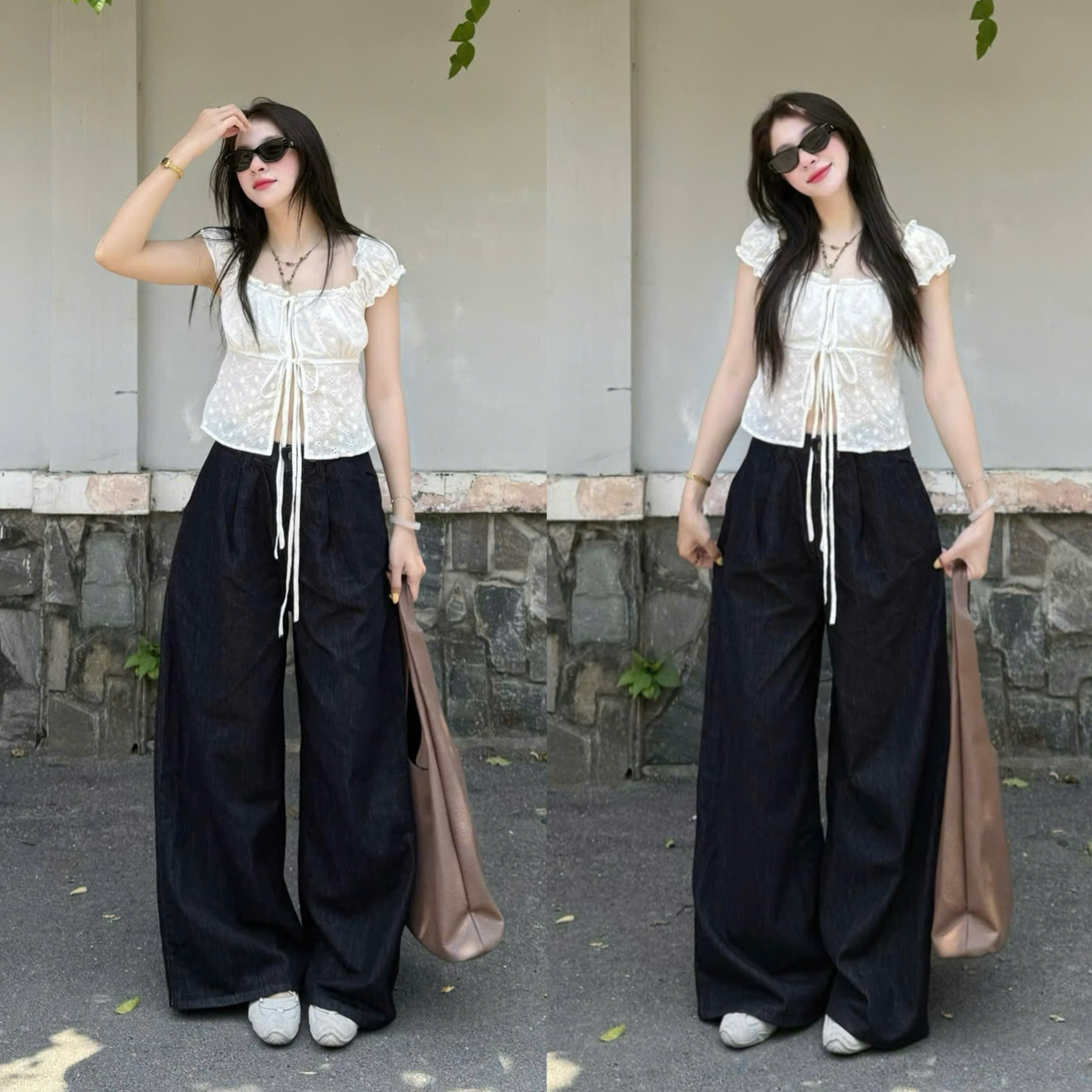 (QUẦN ỐNG SIÊU RỘNG) Quần jeans ống rộng xếp ly A ống siêu to chùm phủ ...