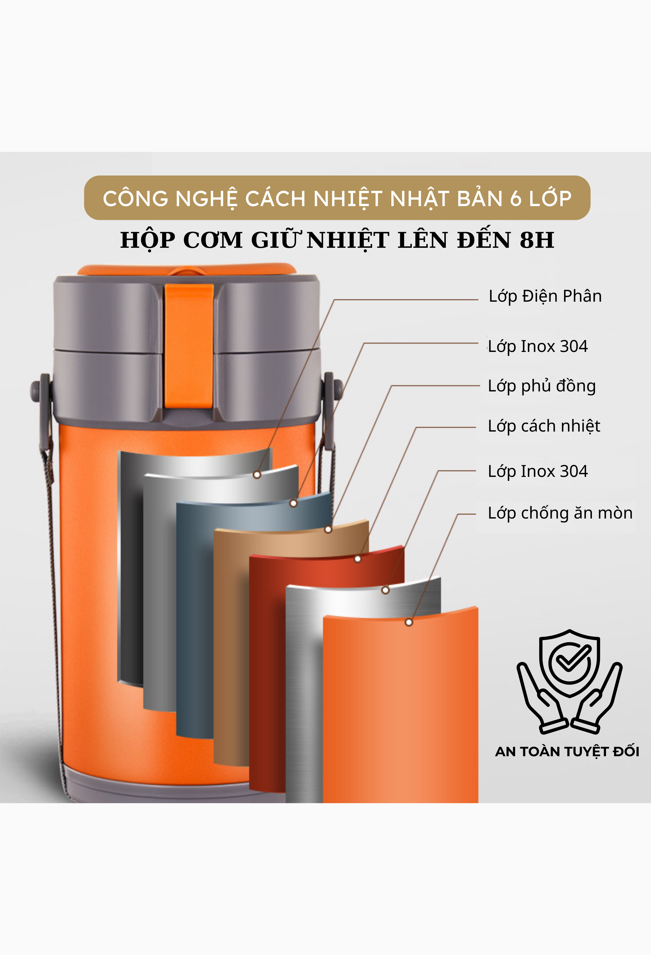 Hộp cơm giữ nhiệt văn phòng Uchan bằng inox cao cấp chống gỉ, Tặng đũa muỗng gấp gọn SP10 ...