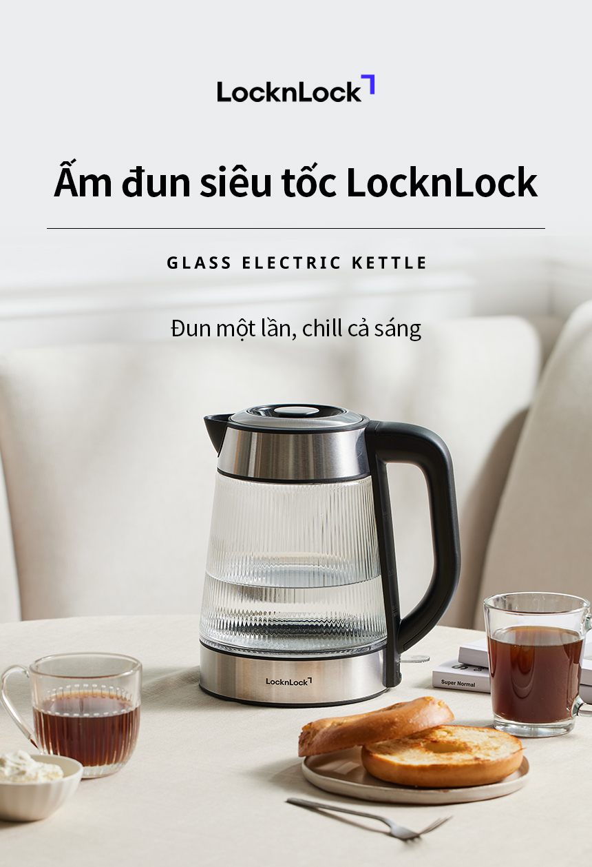Ấm đun siêu tốc bằng thủy tinh LocknLock Glass Electric Kettle 1.8L có ...