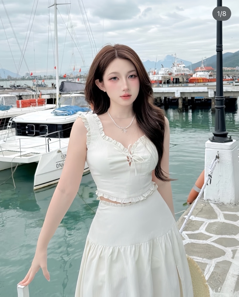 Sét Váy Maxi Xẻ Tà Gồm Áo 2 Dây Croptop Đan Dây + Chân Váy Maxi Xẻ Vạt Kèm Quần Trong (MX7 ...