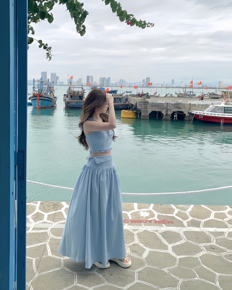 Sét Váy Maxi Xẻ Tà Gồm Áo 2 Dây Croptop Đan Dây + Chân Váy Maxi Xẻ Vạt Kèm Quần Trong (MX7 ...