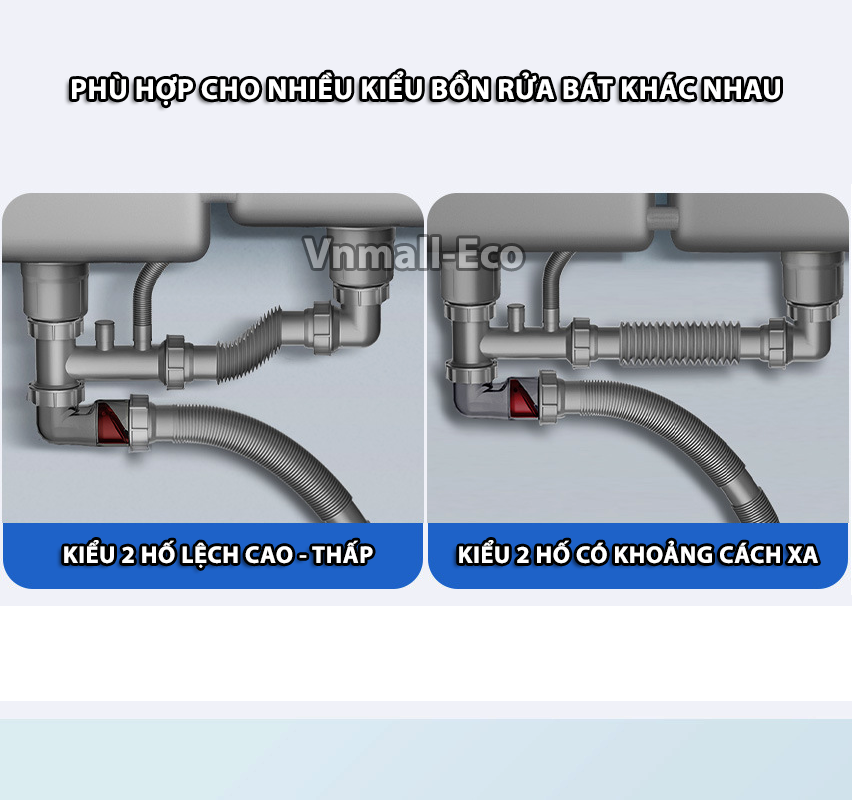 Bộ xiphong thoát nước ngăn mùi cho bồn rửa bát hỗ trợ cho bồn rửa có 2 ...