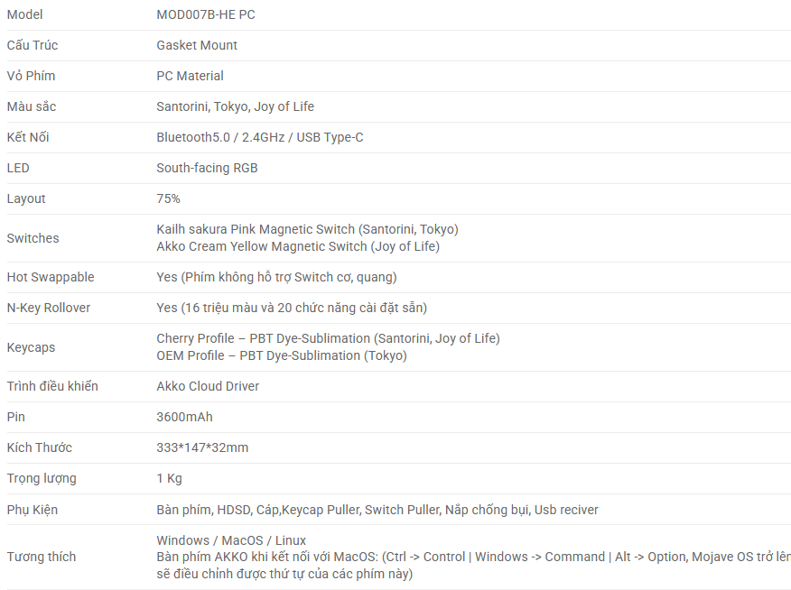 Bàn phím cơ Akko MOD007B-HE PC (Hotswap/RGB/8K Hz/Magnetic Switch/Rapid ...
