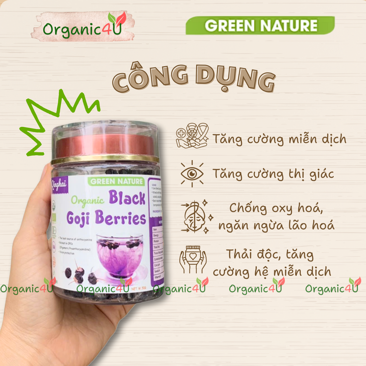 Hắc Kỷ Tử Hữu Cơ GREEN NATURE Organic Black Goji Berries 50g Ăn Vặt Pha ...