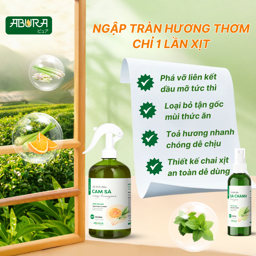 Xịt Lau Bếp ABURA Tinh Dầu Cam Chanh 500ml - Đánh Bay Dầu Mỡ, Khử Mùi Tanh, An Toàn Thiên Nhiên ...