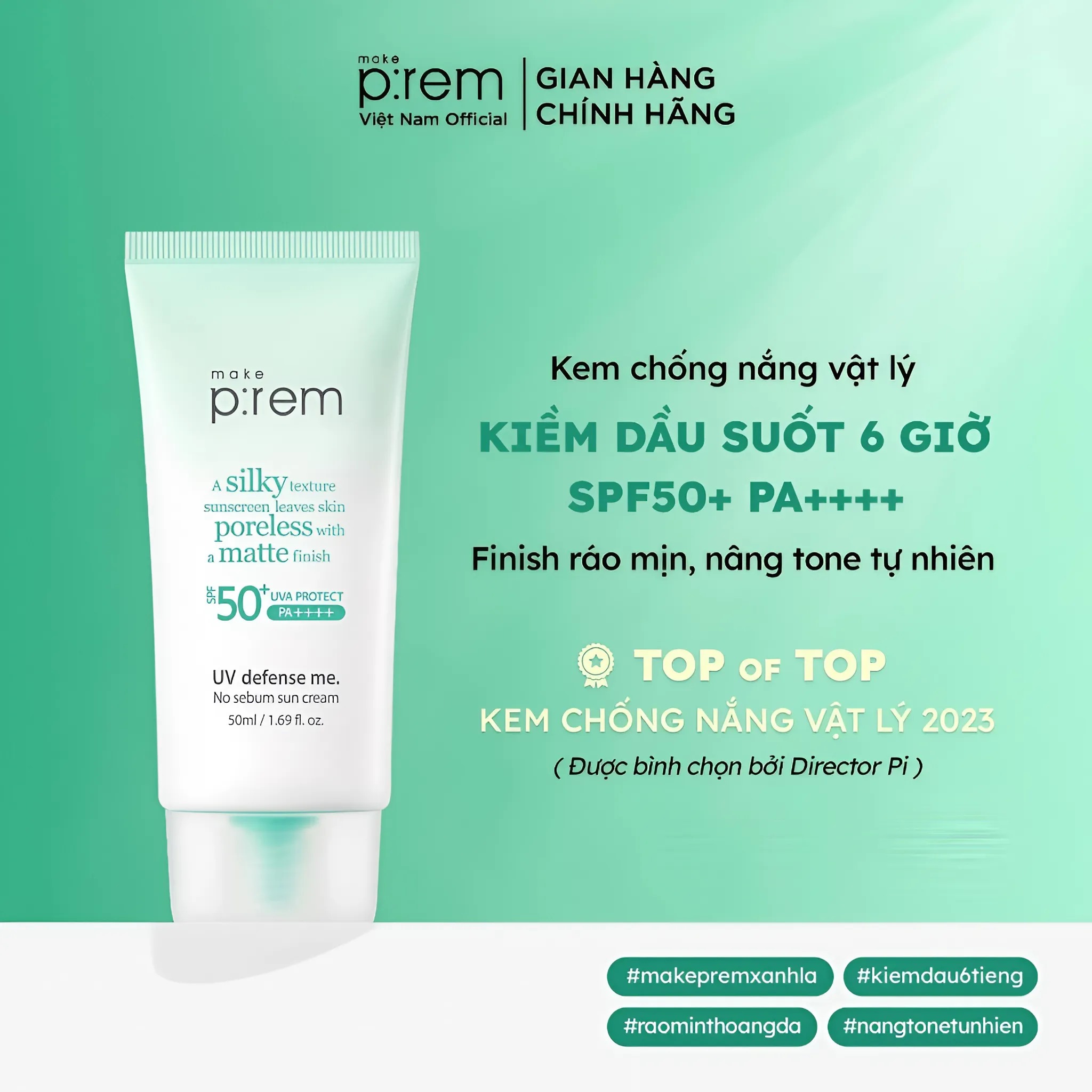 Kem chống nắng kiềm dầu MAKE P:REM Xanh Lá No Sebum Sun Cream SPF50+ 50ml - make prem kcn nâng ...
