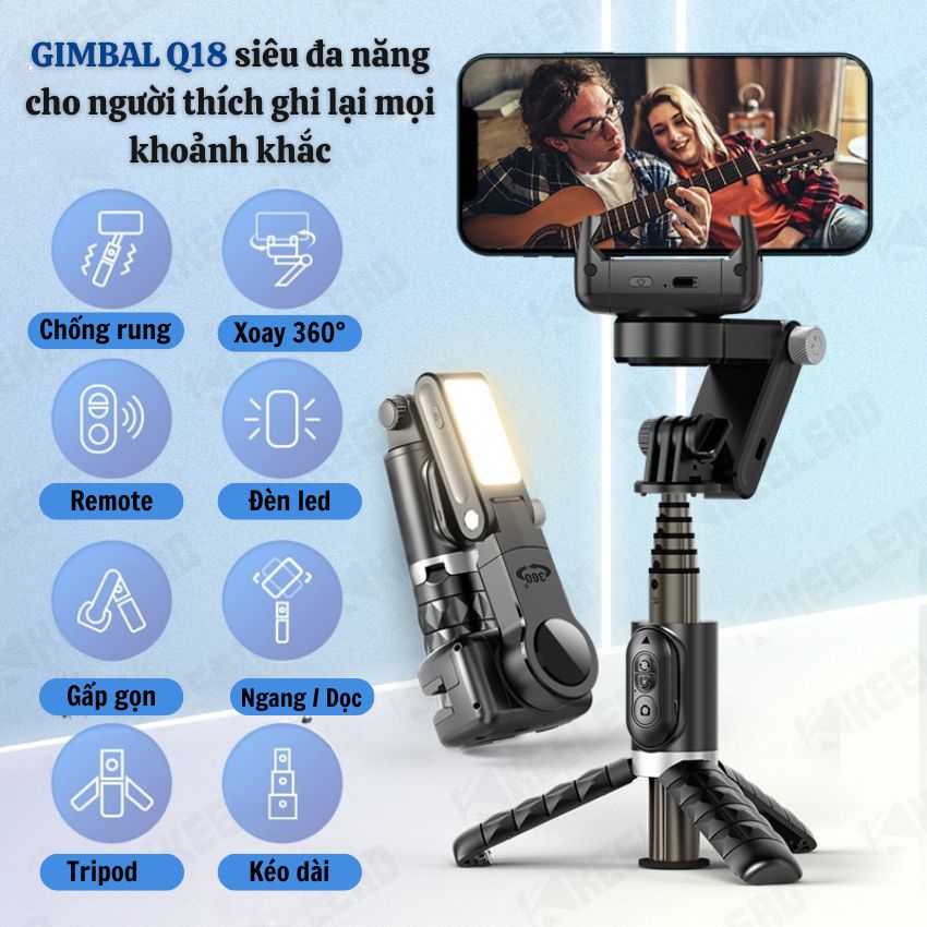 Gimbal Q18 - Gymbal điện thoại quay phim chống rung hỗ trợ quay phim, chụp ảnh chuyên nghiệp ...