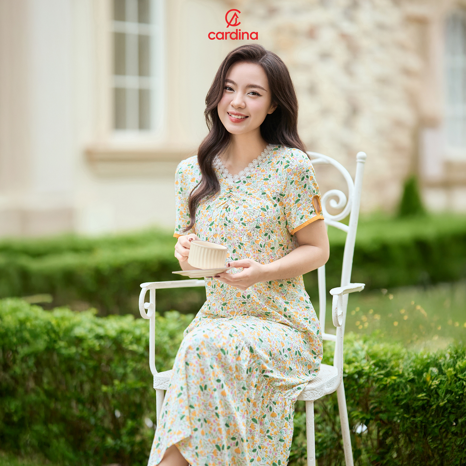 Đầm nữ CARDINA chất lanh thoáng mát phối cổ tim dáng A đuôi cá 5VAD01 ...