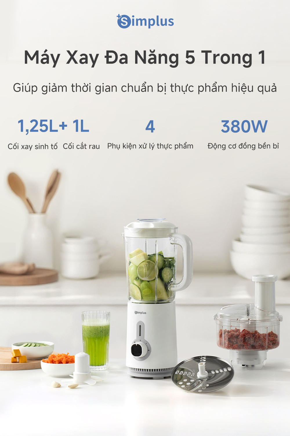 Simplus Máy Xay Đa Năng 5 Trong 1 Cối Xay Trái Cây 1.25L Cối Cắt Lát 1L ...