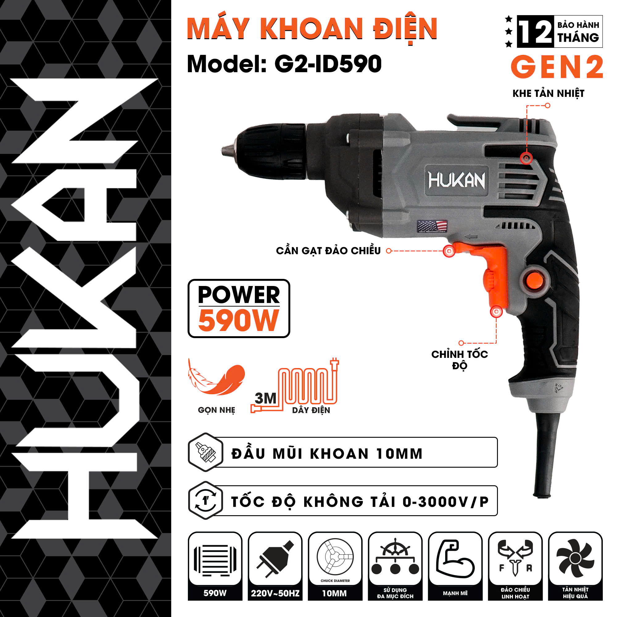 Các Dòng Máy Khoan Điện HUKAN Gen2 G2-ID590, G2-ID790, G2-KVT600Q tháo ...