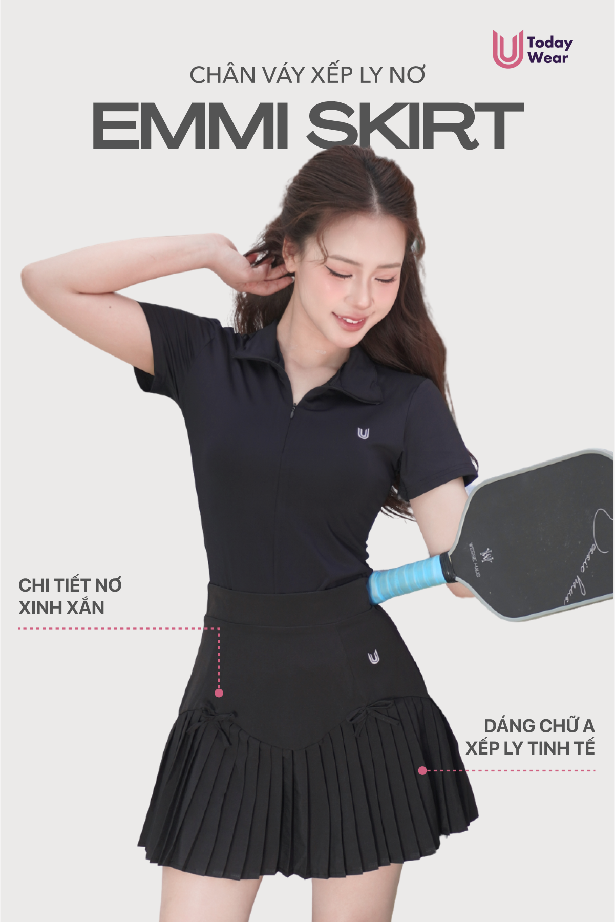 Chân váy xếp ly Emmi Skirt Today U Wear dáng chữ A sporty 2 lớp may sẵn bảo hộ thể thao cầu lông ...