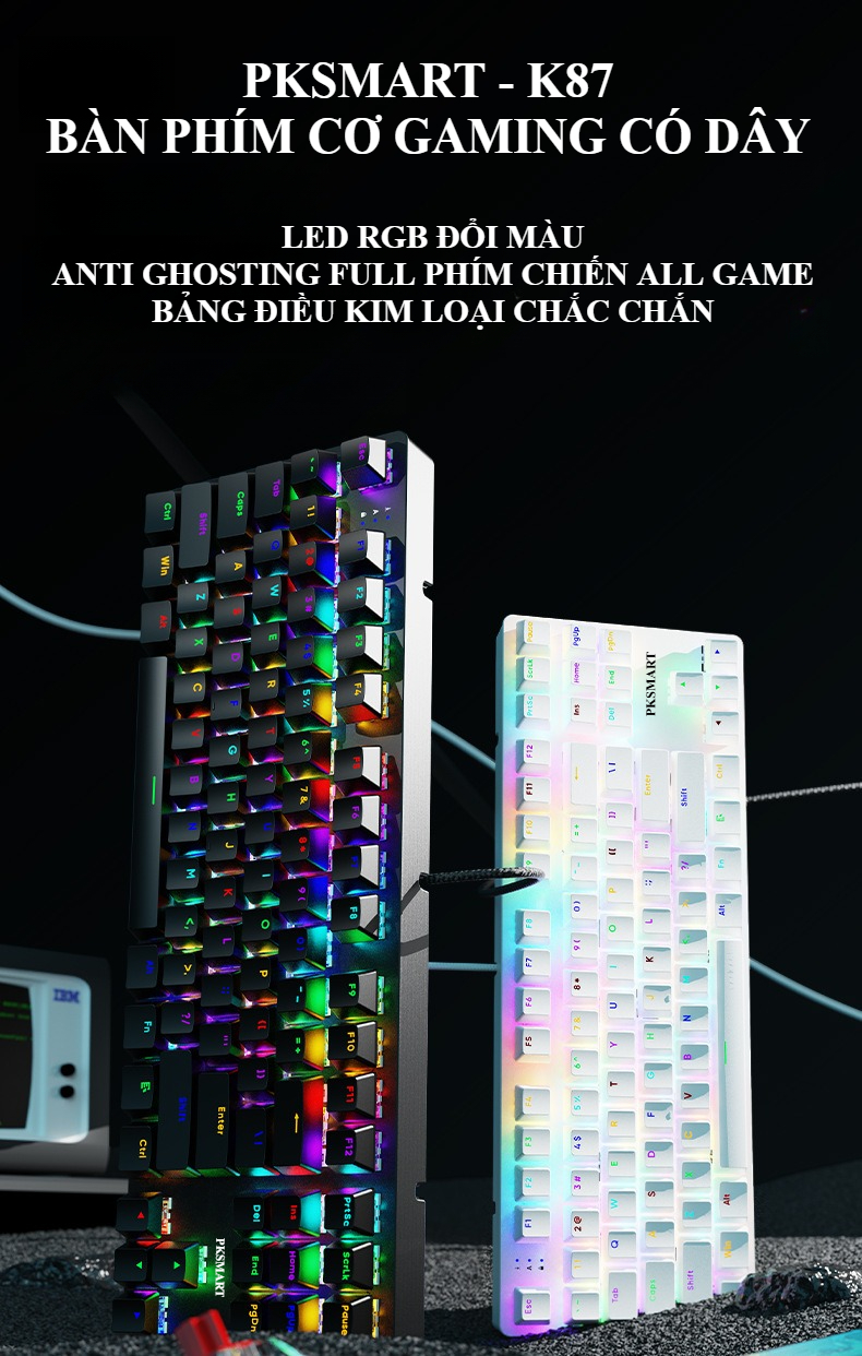 Bàn Phím Cơ Gaming TKL Có Dây - PKSMART K87s - LED RGB 15 Hiệu Ứng - Đổi 8 Màu LED - Anti ...