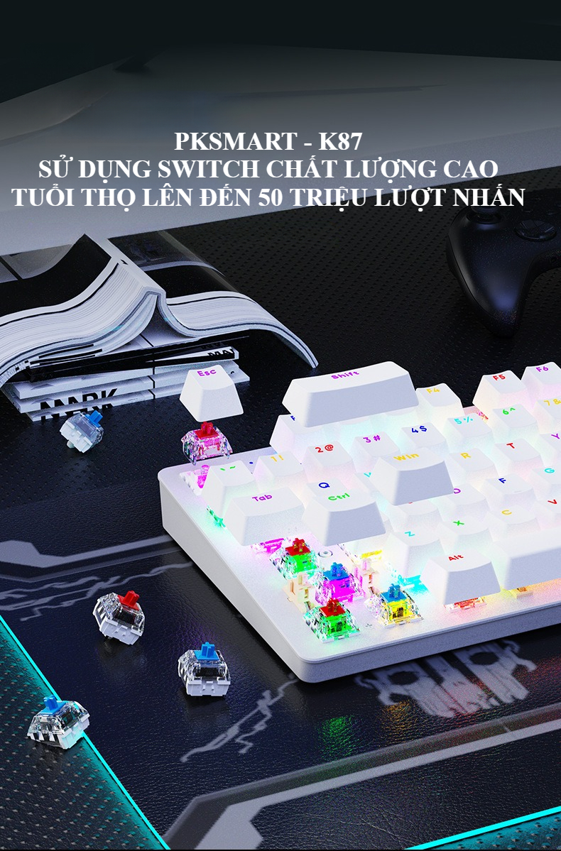 Bàn Phím Cơ Gaming TKL Có Dây - PKSMART K87s - LED RGB 15 Hiệu Ứng - Đổi 8 Màu LED - Anti ...