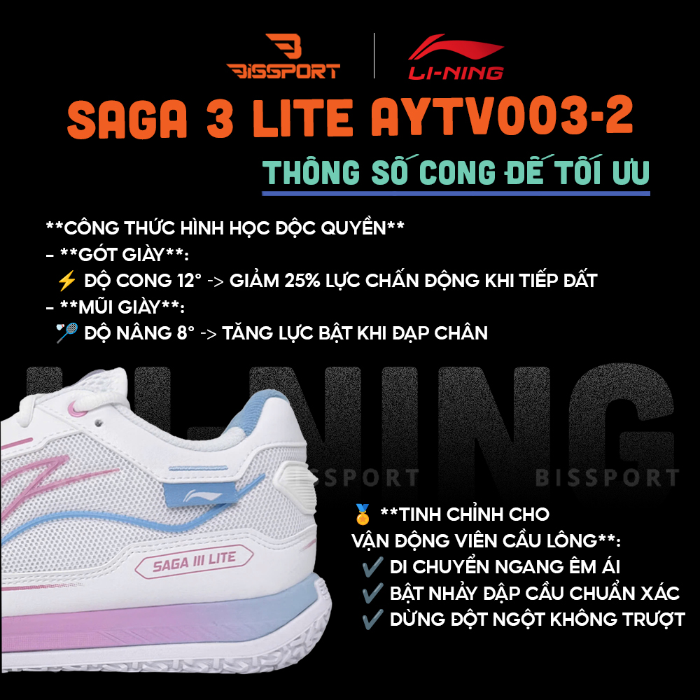 Giày Cầu Lông Lining Saga 3 Lite AYTV003-2 Chính Hãng - Trắng Hồng - Đế ...