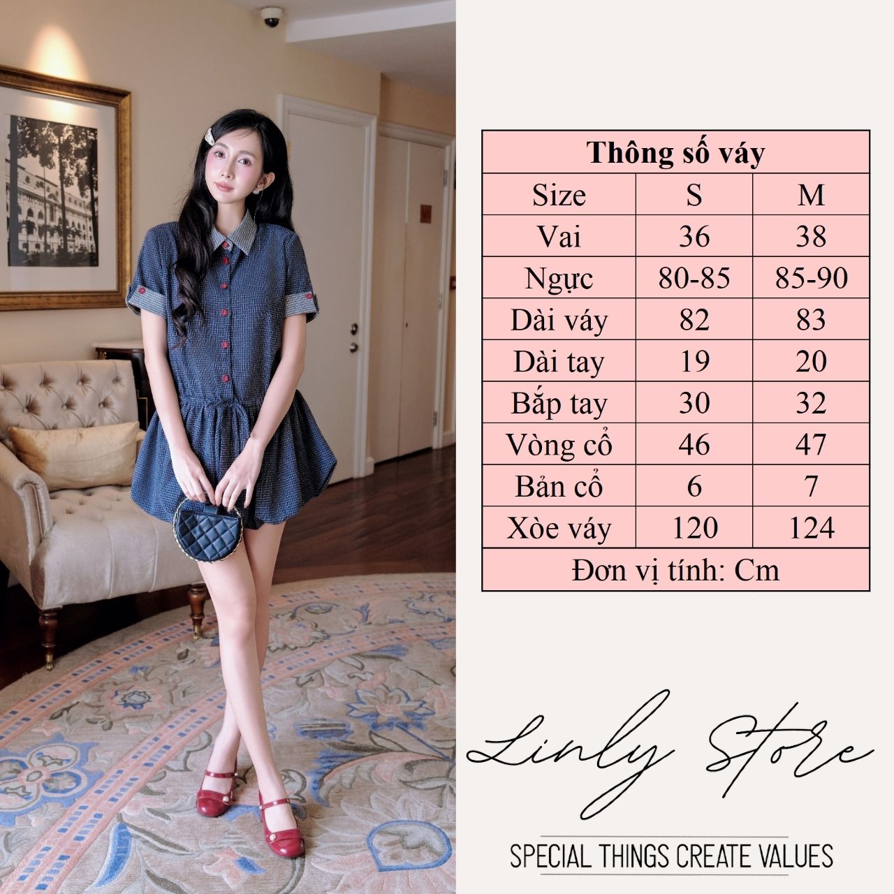 Váy liền thân cổ sơ mi thiết kế dáng bí phối nơ hông, đầm kiểu nữ xinh tiểu thư Linly Store V ...