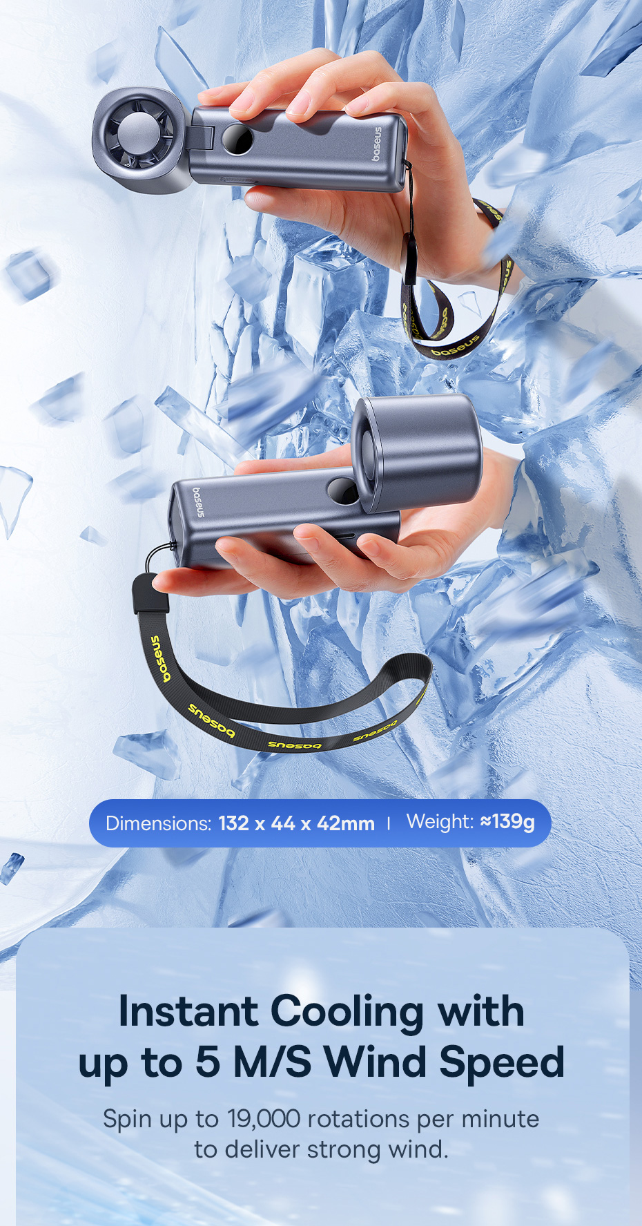 Baseus GoTrip DT1 Quạt Turbo Jet có thể sạc lại cầm tay di động gió mạnh tốc độ cao 19000 vòng ...