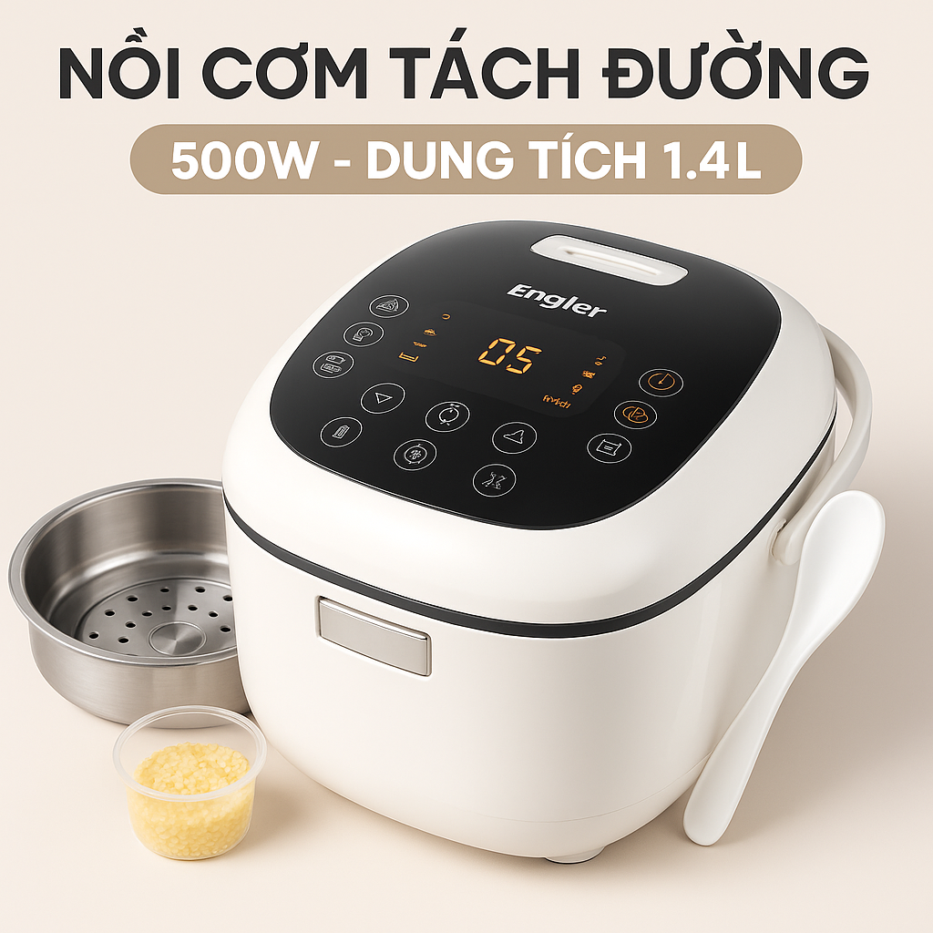 Nồi cơm tách đường Engler 1.4L 500W màu trắng, nấu cơm giảm đường cho ...
