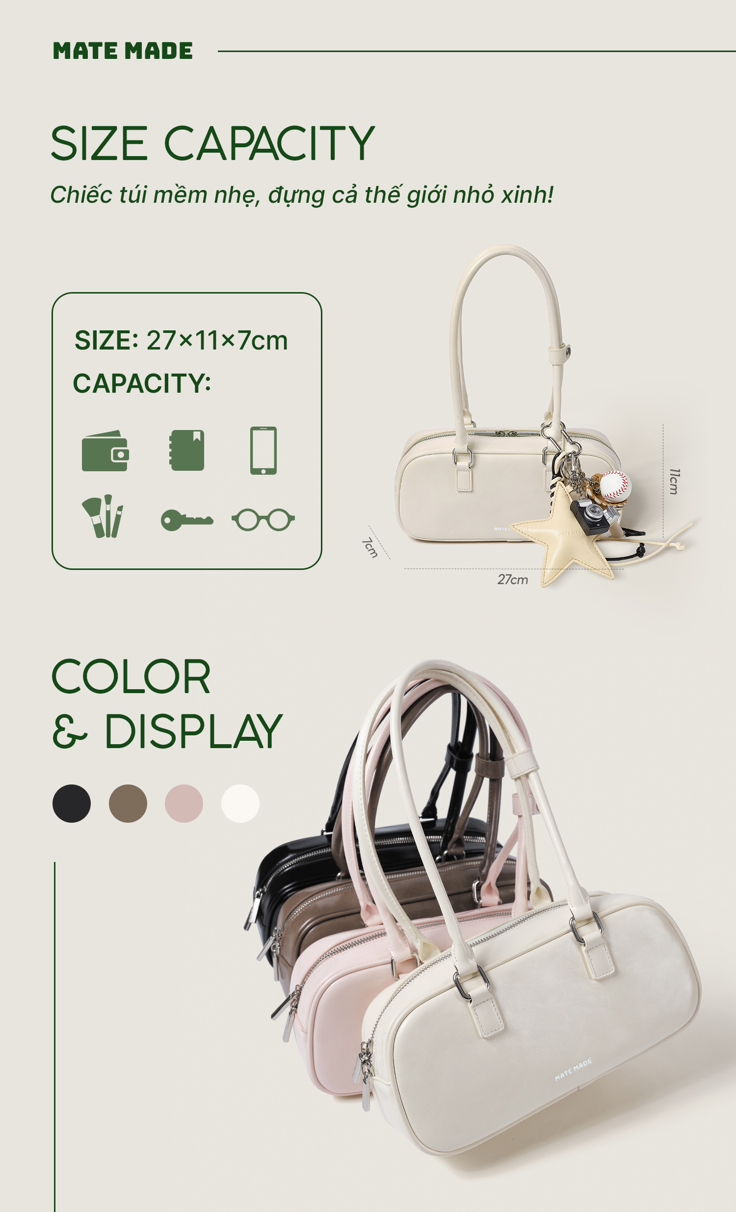 [TẶNG KÈM CHARM] Túi Xách Đeo Vai Nữ MATE MADE Slim - Dáng Chữ Nhật Dài - Da PU Cao Cấp | Shopee ...