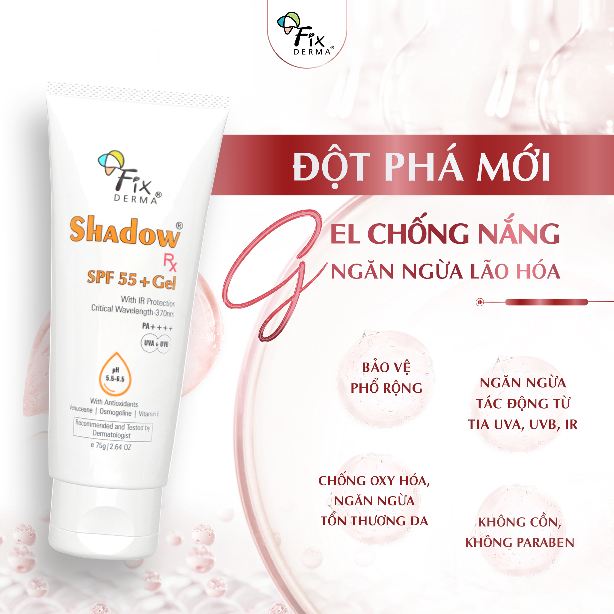 Kem Chống Nắng Cho Da Dầu Mụn FIXDERMA Shadow SPF 55+ Gel 75g - Skin ...