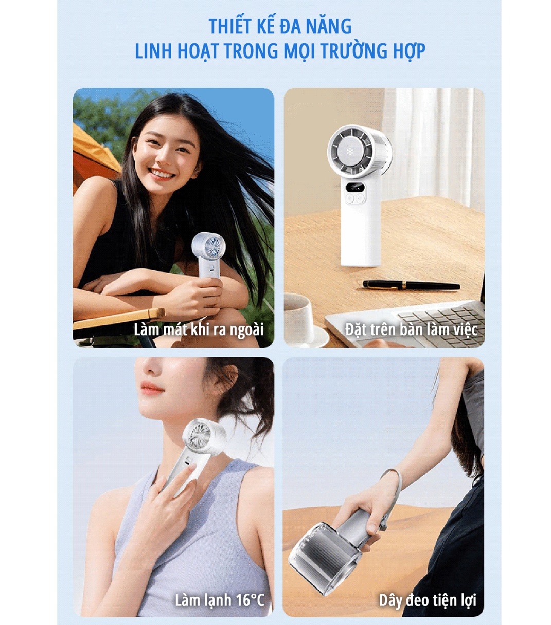 Quạt cầm tay tích điện miLife F2P 100 cấp độ gió | Shopee Việt Nam