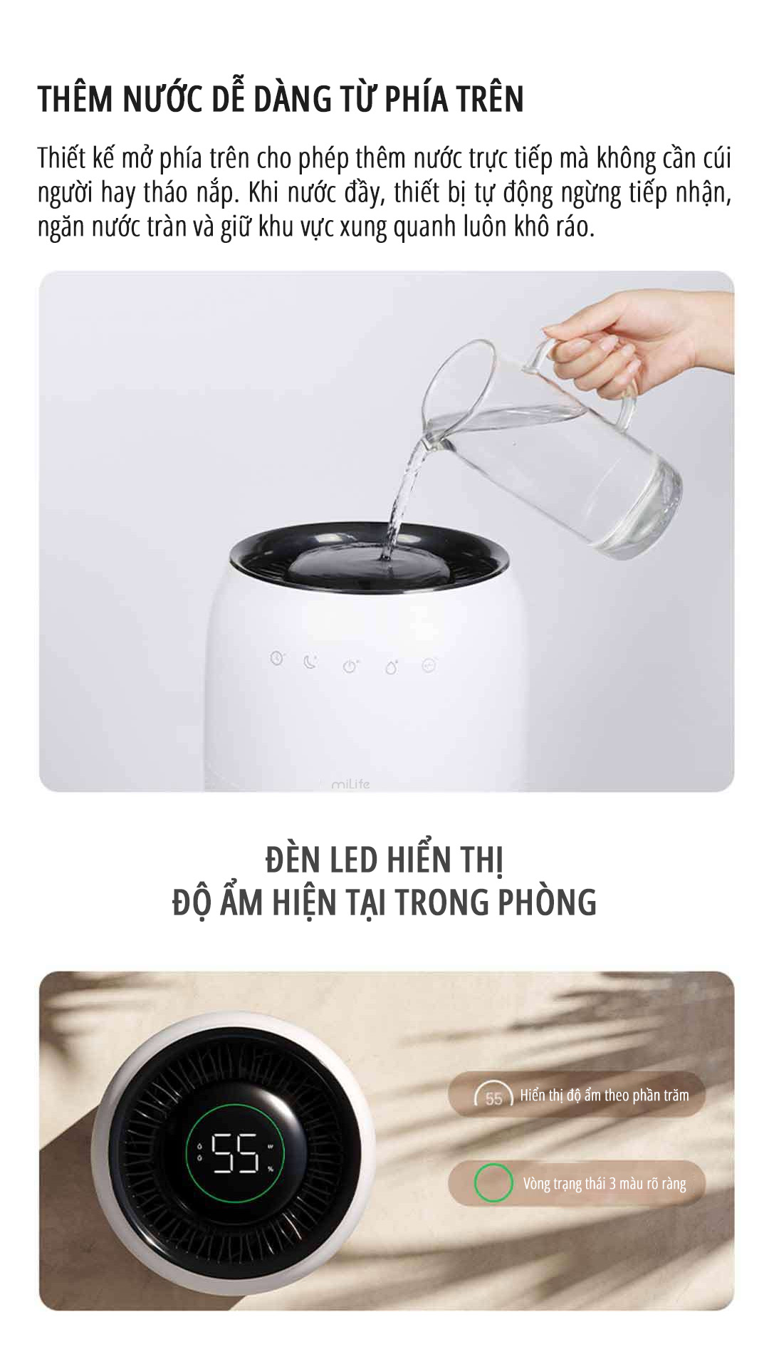 Máy Tạo Độ Ẩm Không Sương miLife H5P – Công Suất 600ml/h, Dung Tích 4 ...
