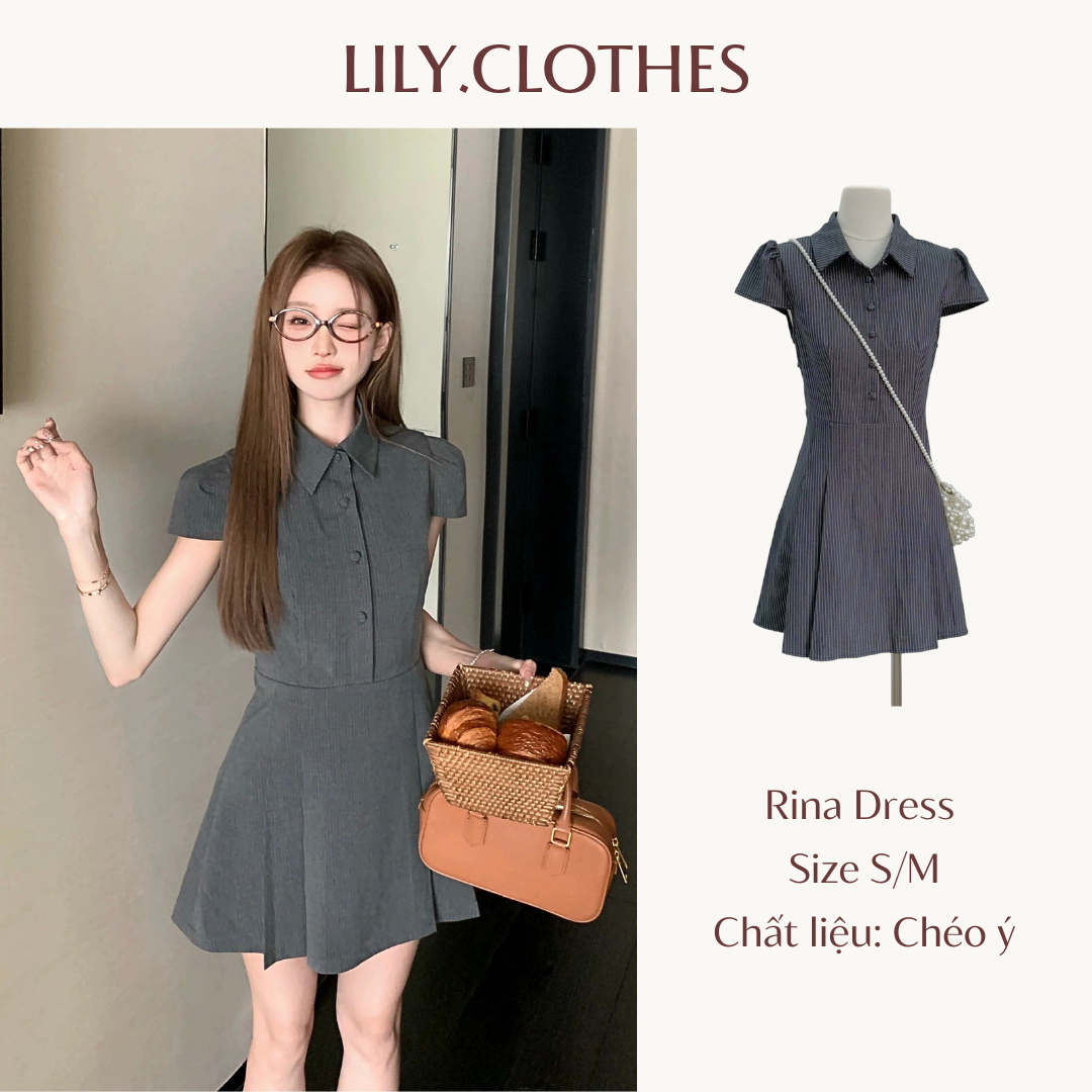 Lily.clothes- Váy sơ mi cộc tay hoạ tiết kẻ sọc phối xếp ly khuy bọc kèm quần bảo hộ rời/ Rina ...