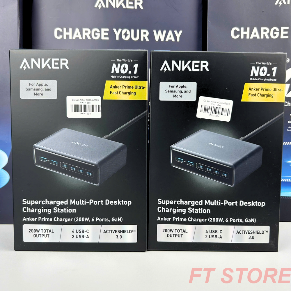 Trạm sạc nhanh Anker Prime 200w GaN A2683, 6 cổng 4USB-C&2USB-A ...