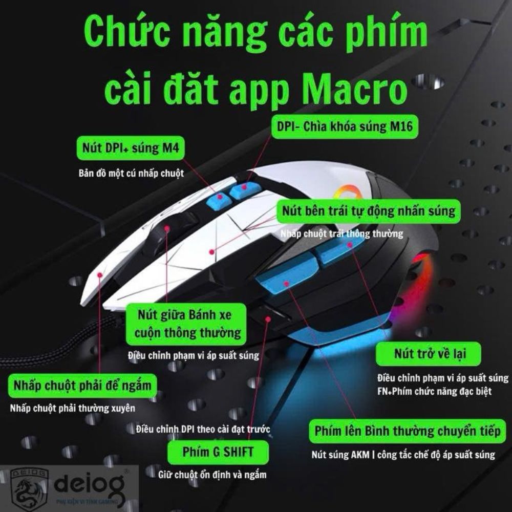 Chuột gaming có dây Deiog G502 có app tùy chỉnh, led RGB hơn 16 triệu ...