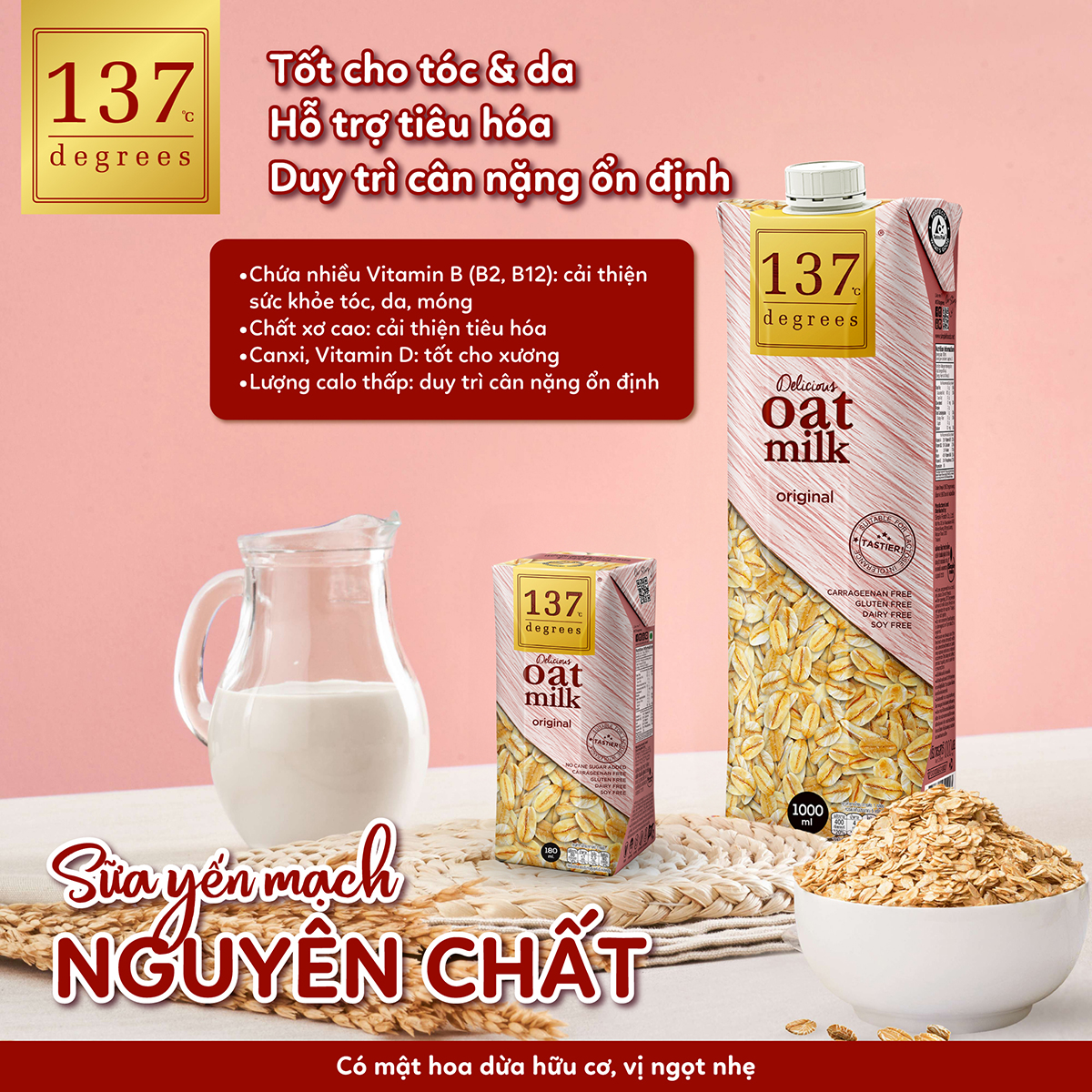 [MUA 5 HỘP 1L TẶNG 1 GÓI HBAF 120G] Sữa Hạt 137 Degrees Không Đường, Healthy Dinh Dưỡng Thơm ...